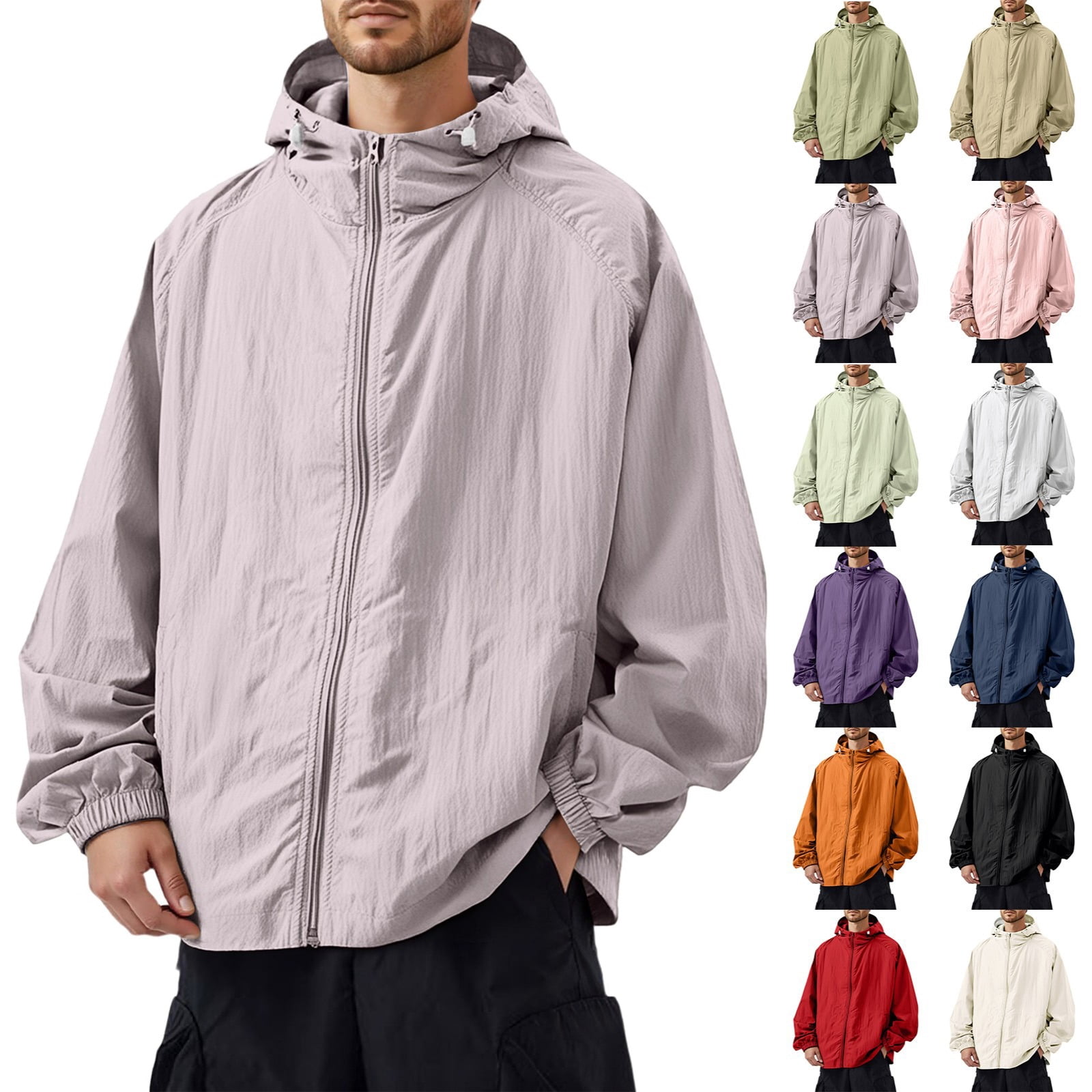 Zimjoy Mens Windbreaker Jacket Lightweight UV 50+ Protection Hoodie ...