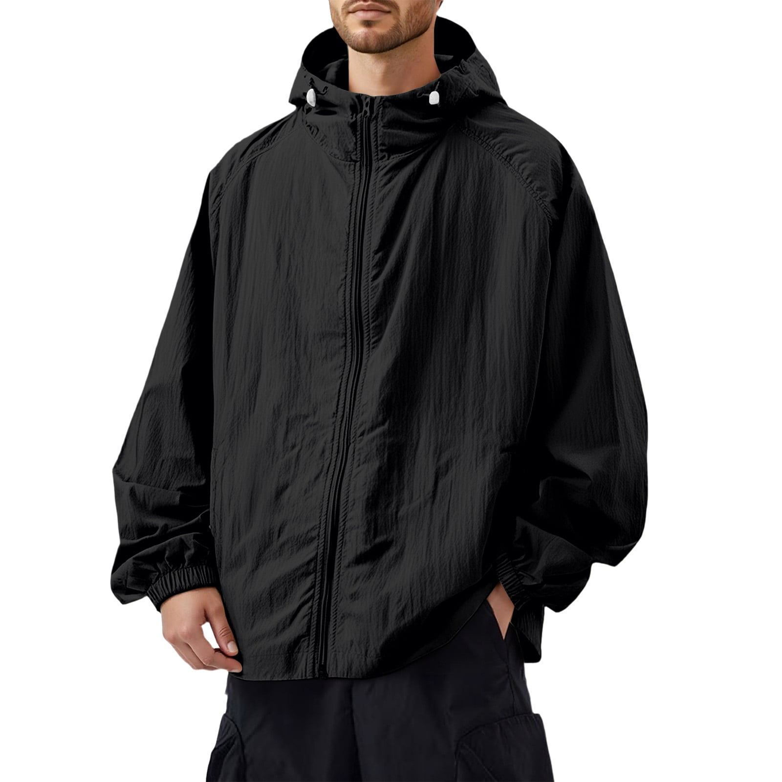 Zimjoy Mens Windbreaker Jacket UV 50+ Protection Oversized Hooded ...