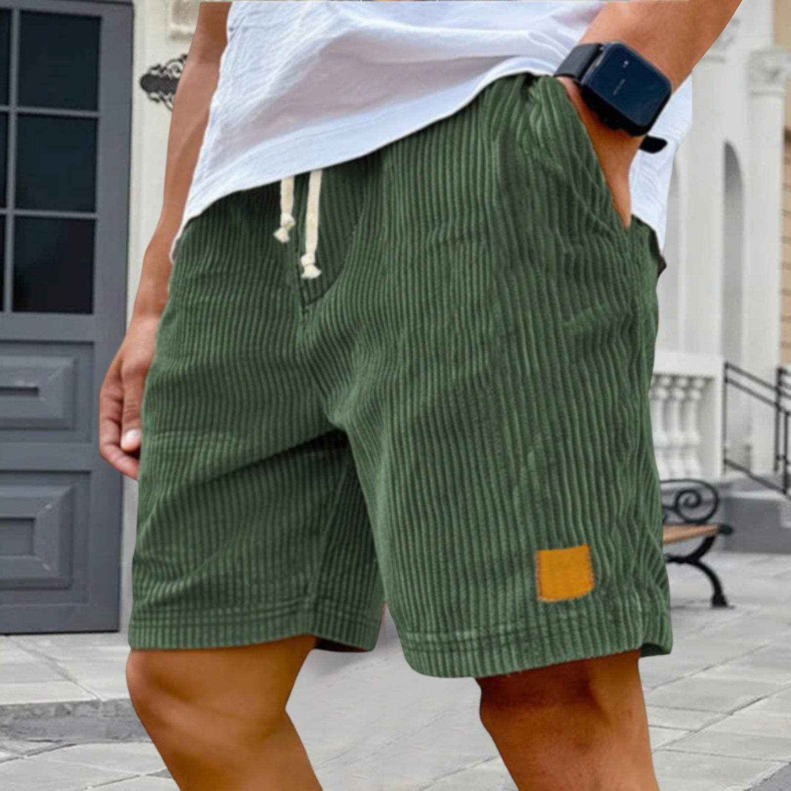 Zimjoy Oversized Corduroy Shorts Men Causal 5" Inseam Elastic Waist ...