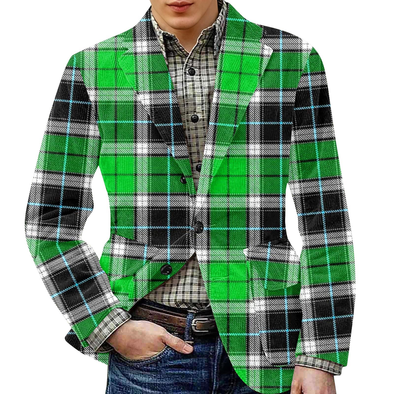 Zimjoy Plaid Sport Coats for Men Casual Slim Fit Corduroy Suit Jacket ...