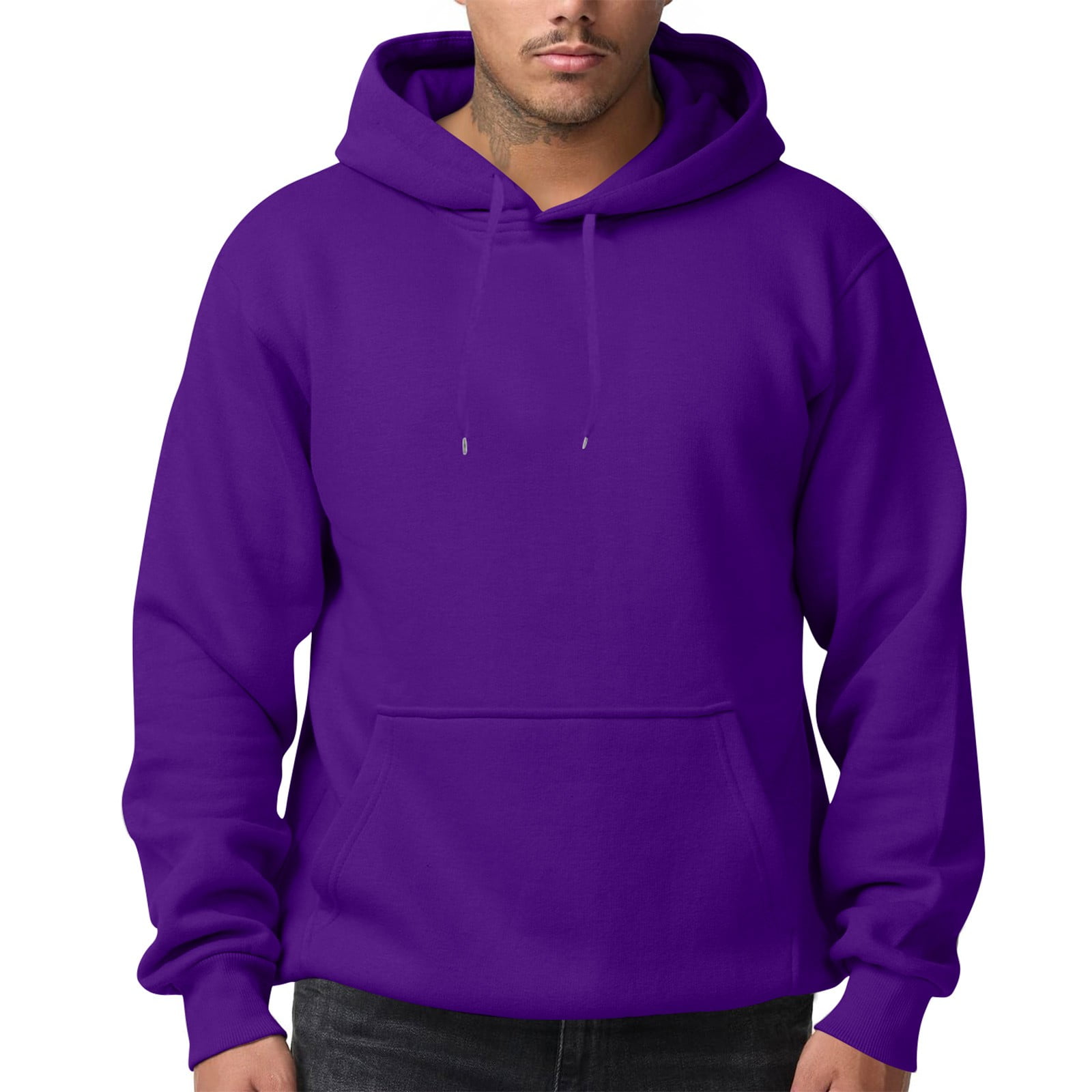 Zimjoy Purple Hoodie for Men Basic Casual Loose Hoodies Fleece ...