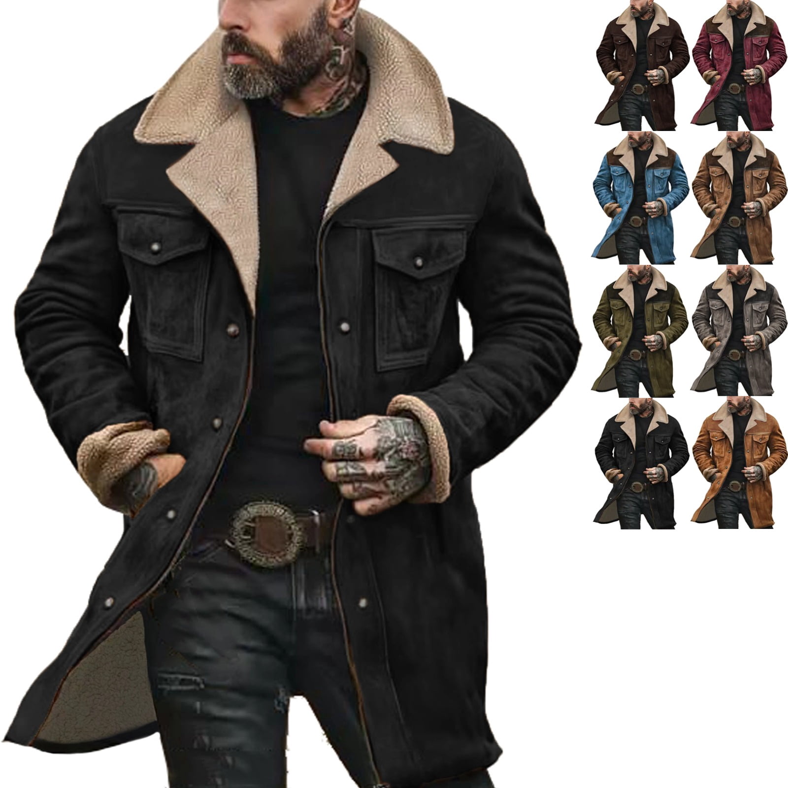 Zimjoy Suede Jacket for Men Western Slim Fit Double-Breasted Trench ...