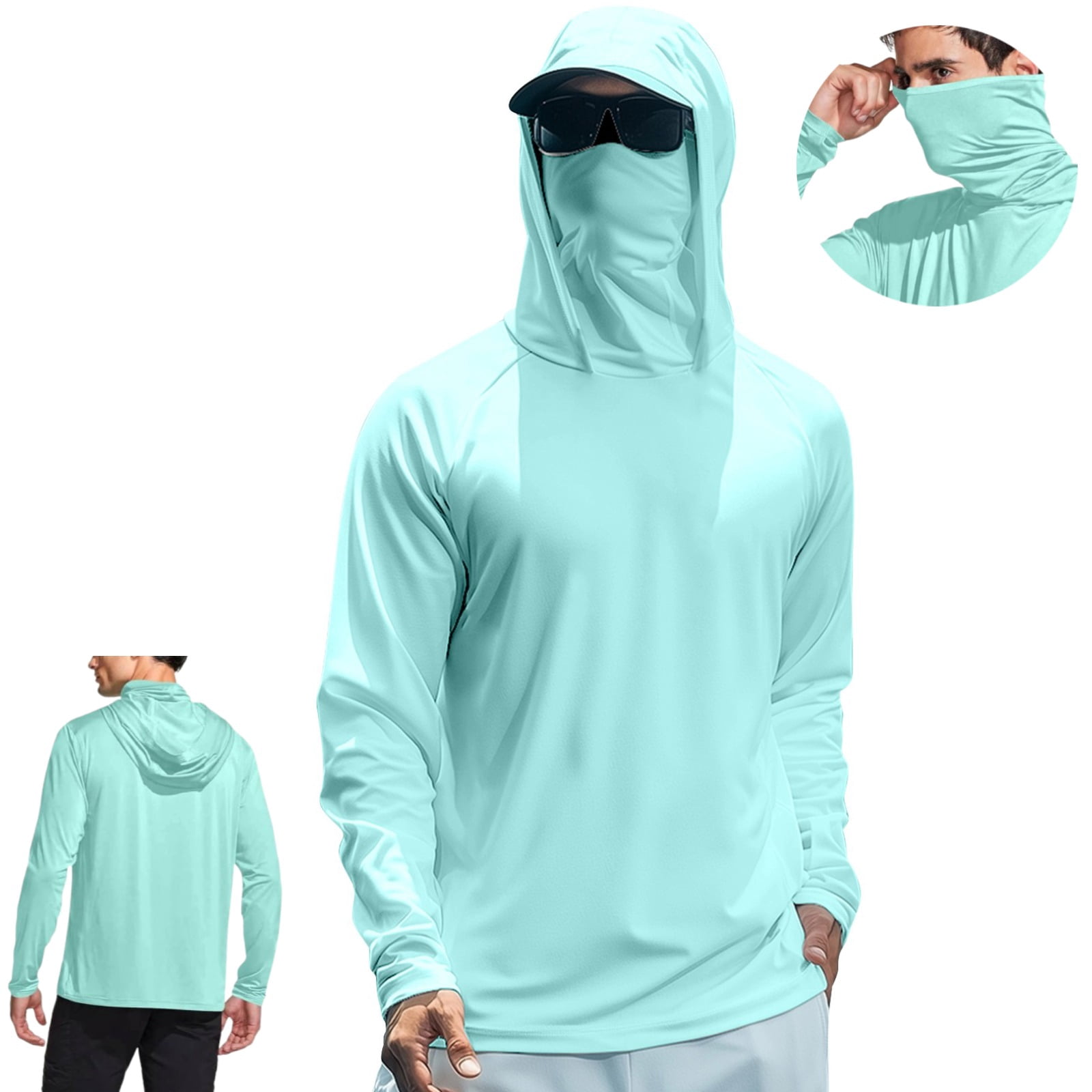 Zimjoy Sun Protection Shirts for Men with Mask UPF 50 Rash Guards ...