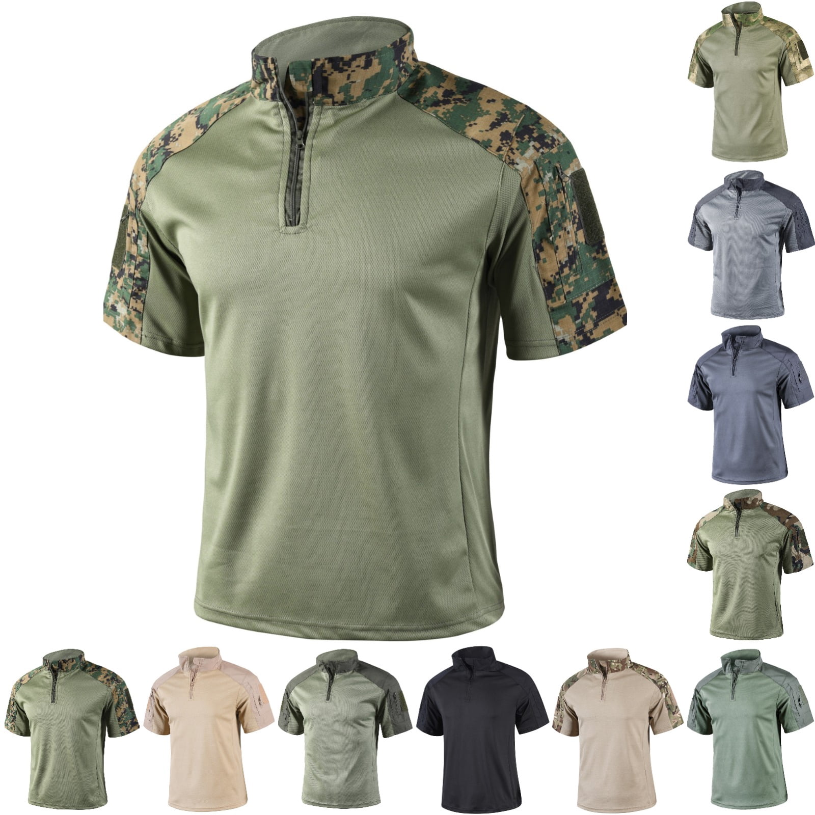 Zimjoy Tactical Shirts for Men 1/4 Zip Short Sleeve Army T Shirts ...