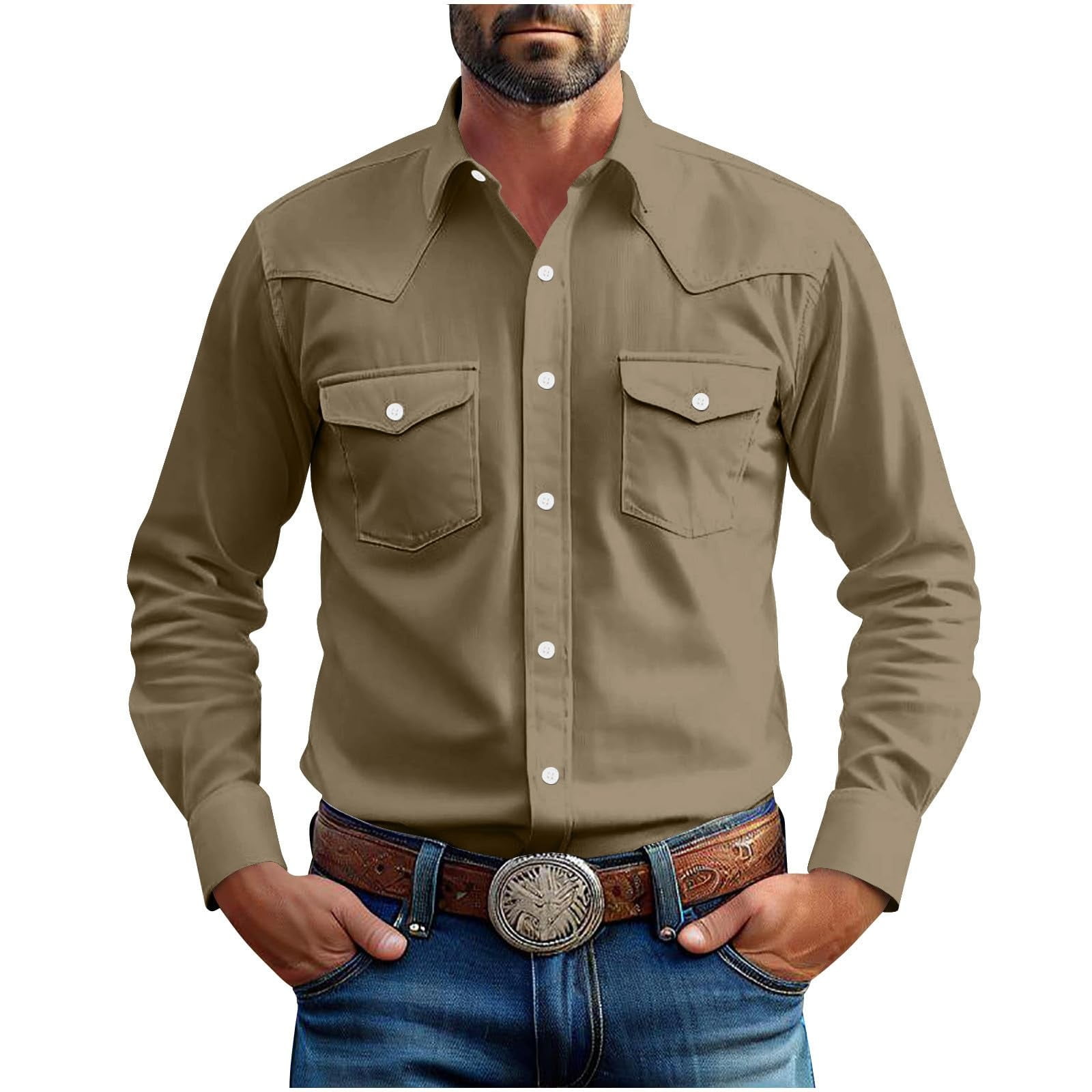 Zimjoy Western Cowboy Shirts for Men Work Long Sleeve Button Down ...