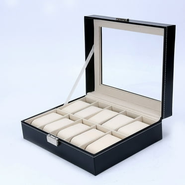 Zimtown New 12 Slot Leather Watch Box Display Case Organizer Glass Top ...