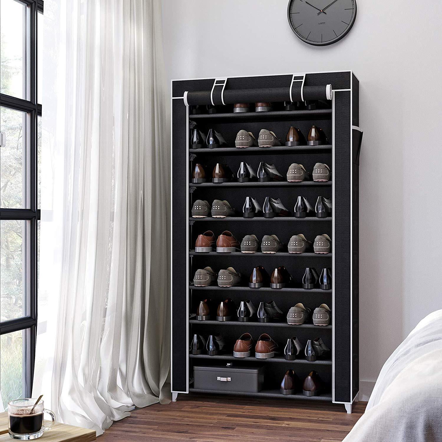 Zimtown 10-Tier Shoe Rack with Cover, Stores 45 Pairs, 34 x 11 1/8 x 60 ...