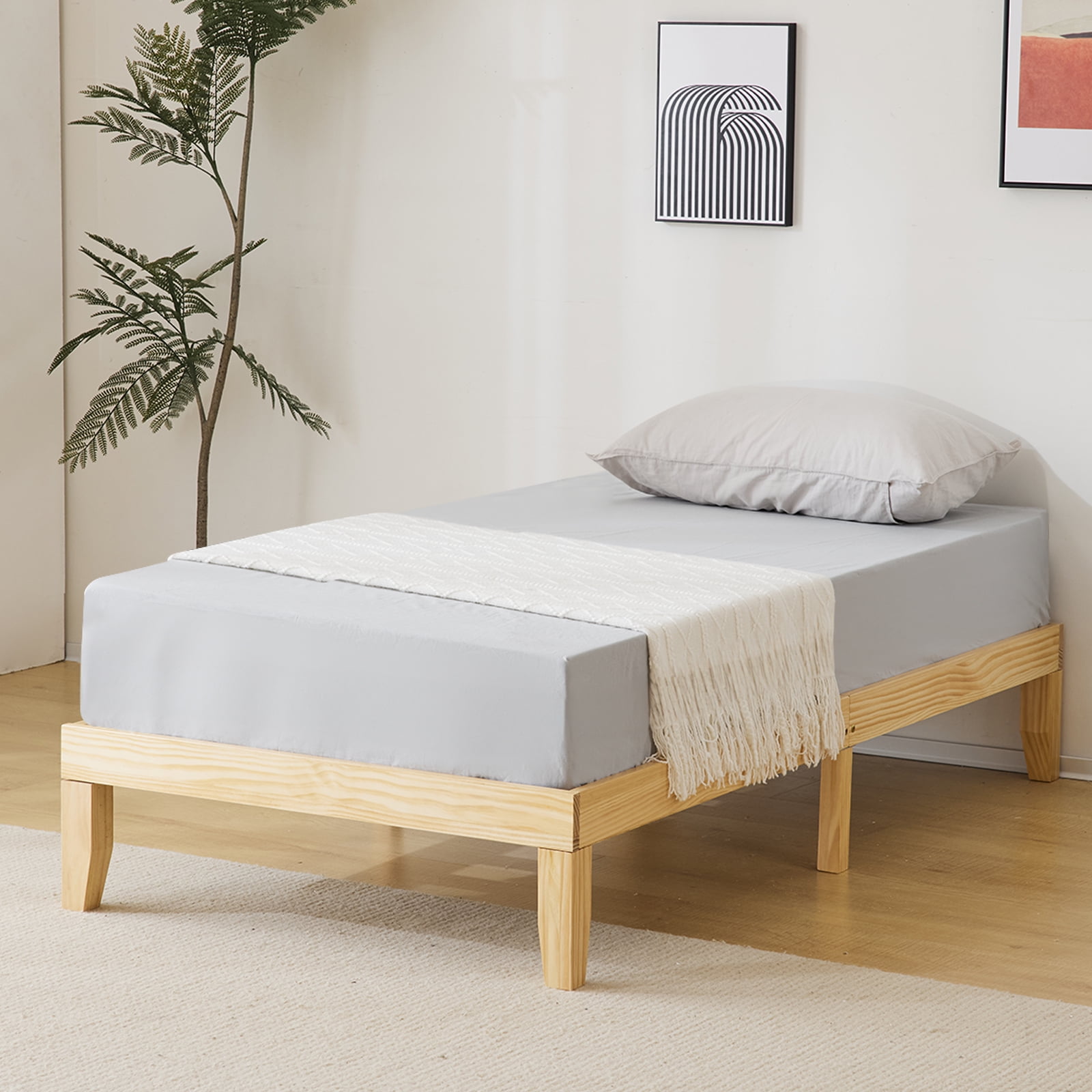 Zimtown 12" Solid Pine Wood Platform Bed, Twin, Wooden Slats - Walmart.com
