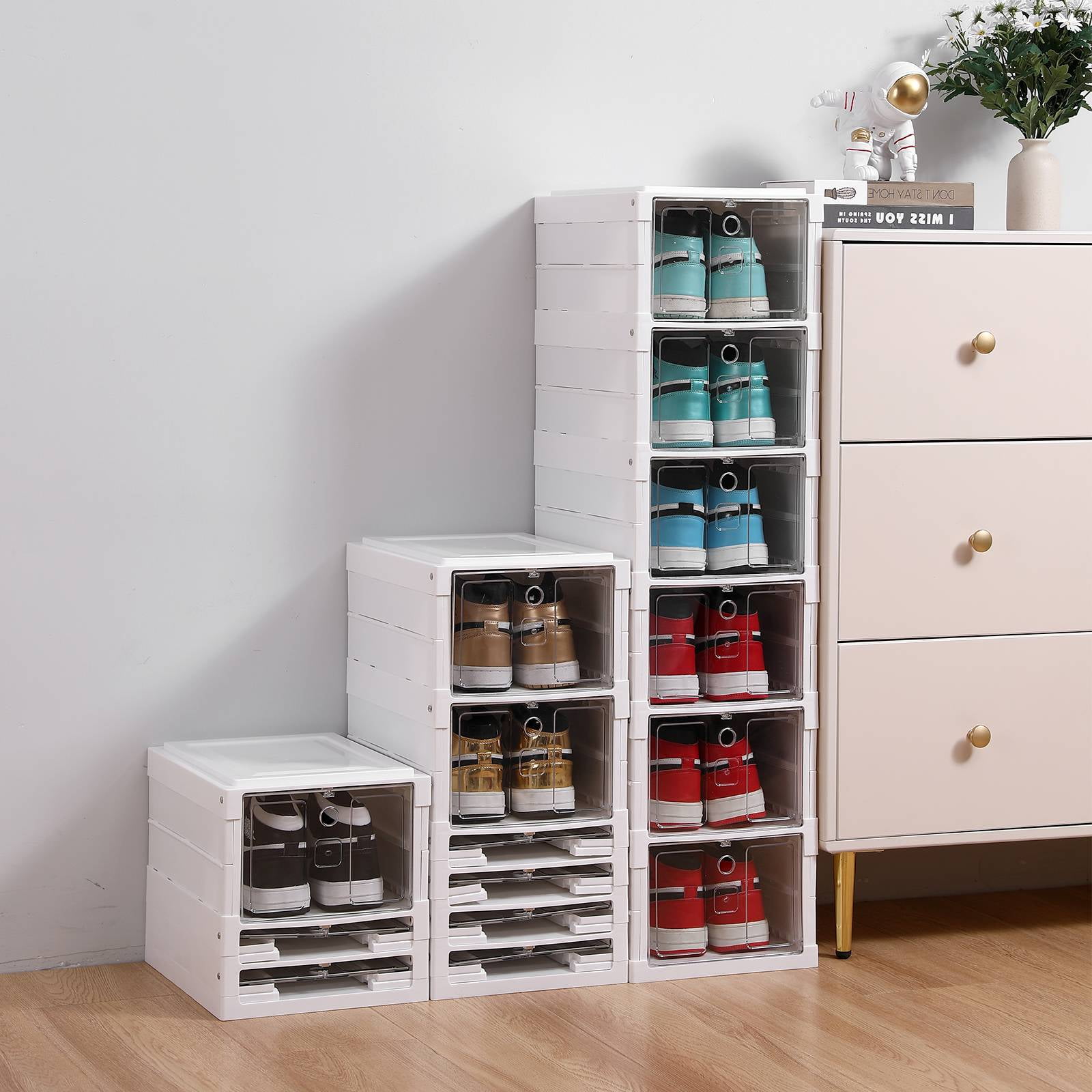 Zimtown 12-Tier Shoe Box Storage Containers Foldable, Clear Sneaker Box ...