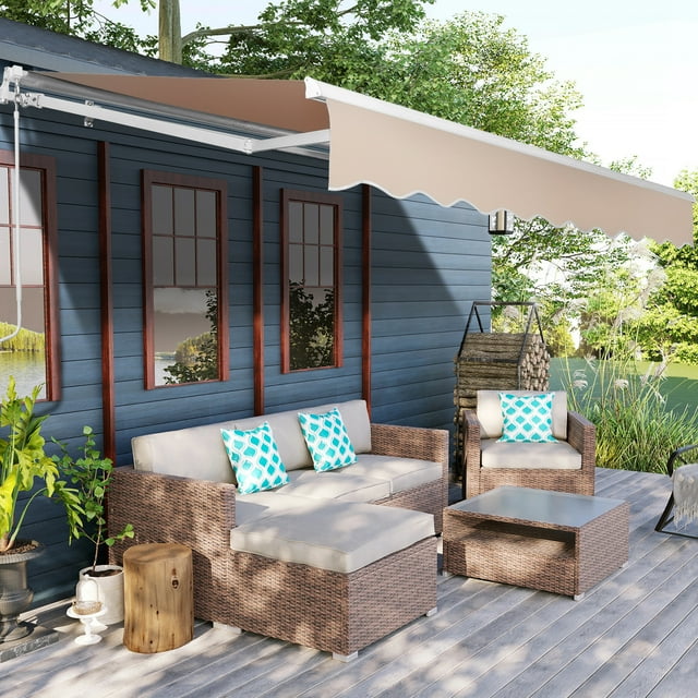 Zimtown 12x10 Ft Manual Retractable Awning, Outdoor Patio Sun Shade ...