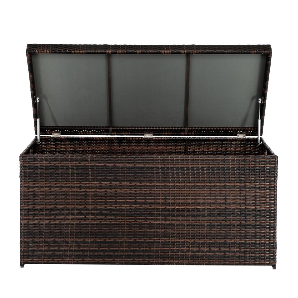 Zimtown 132-Gallon Outdoor Deck Storage Box Resin Rattan Brown Gradient ...
