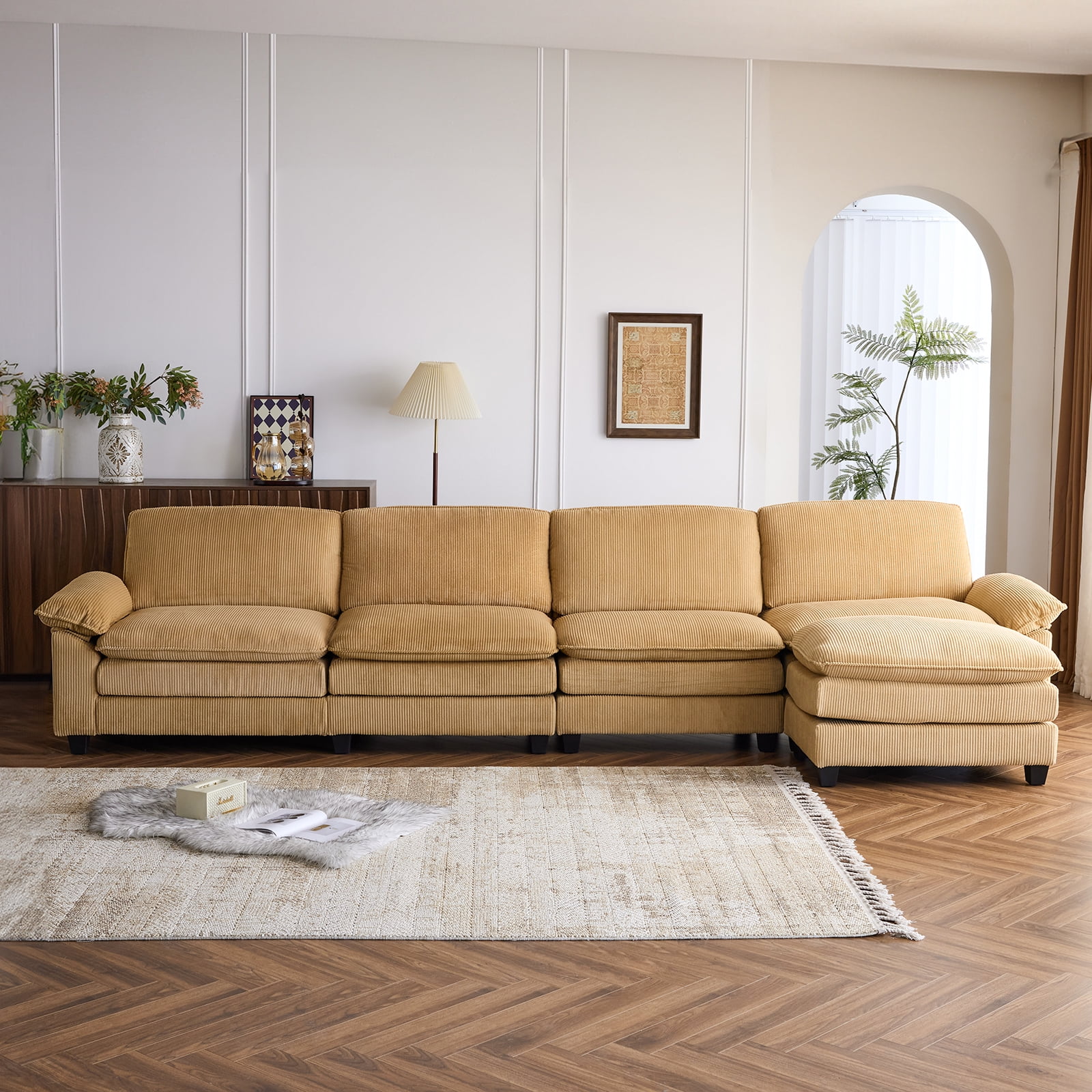 Zimtown 155" Oversized Modular Sectional Sofa with Movable Ottoman L ...