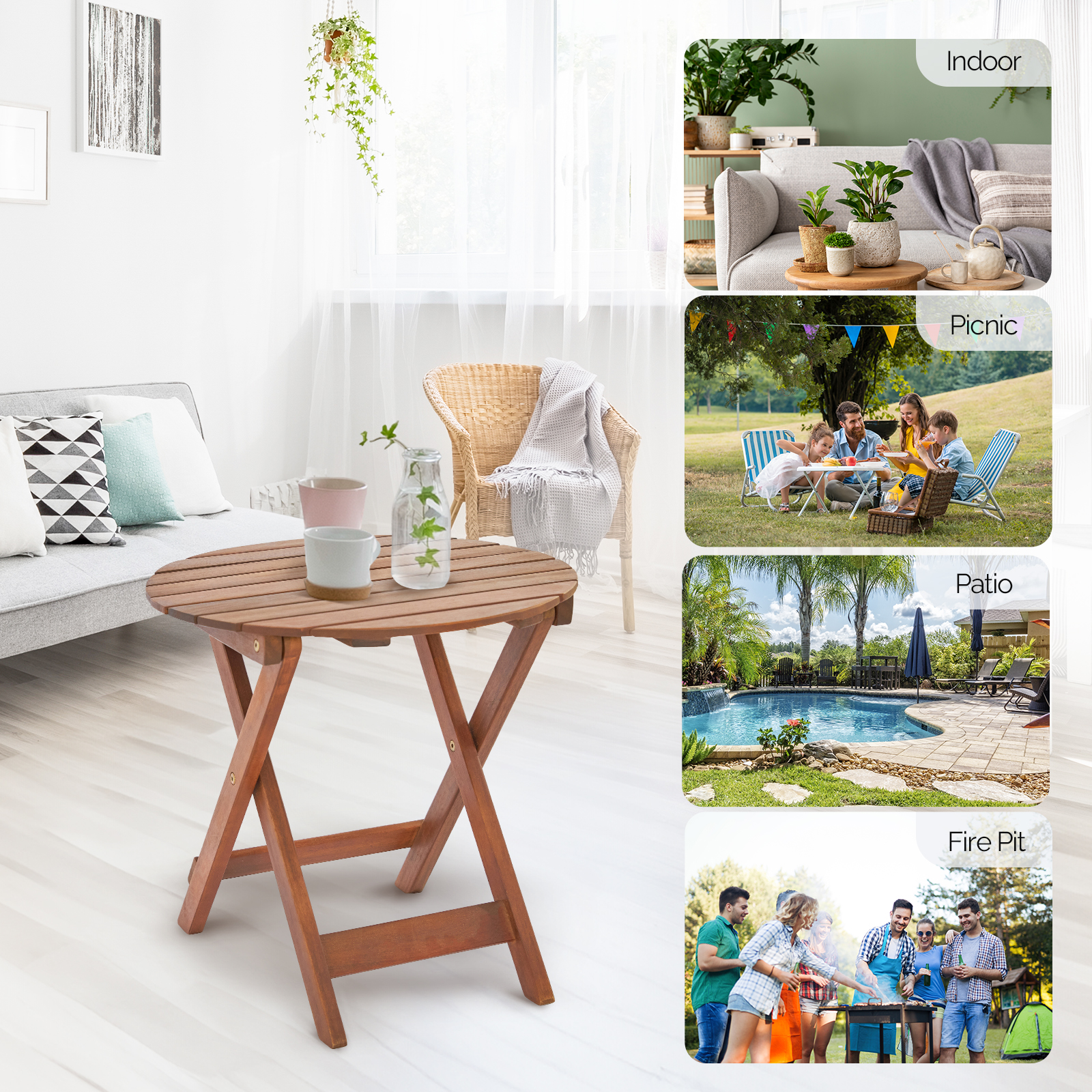 Zimtown 18 in Wood Folding Table, Round Side Table for Outdoor and ...