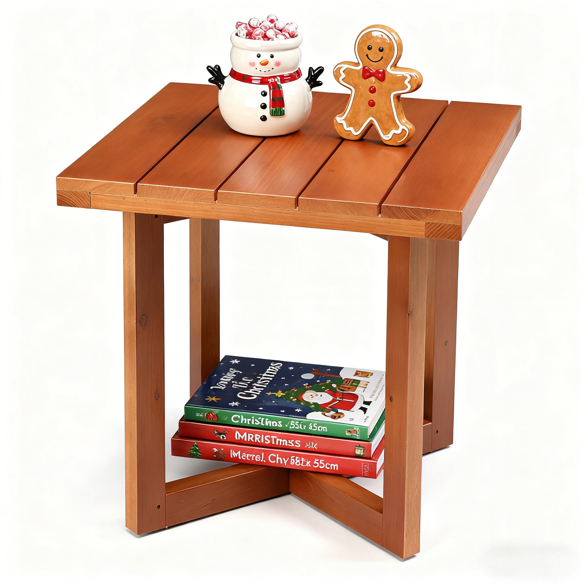 Zimtown 18in Square Outdoor Wood Side Table with Cross Legs for Patio ...