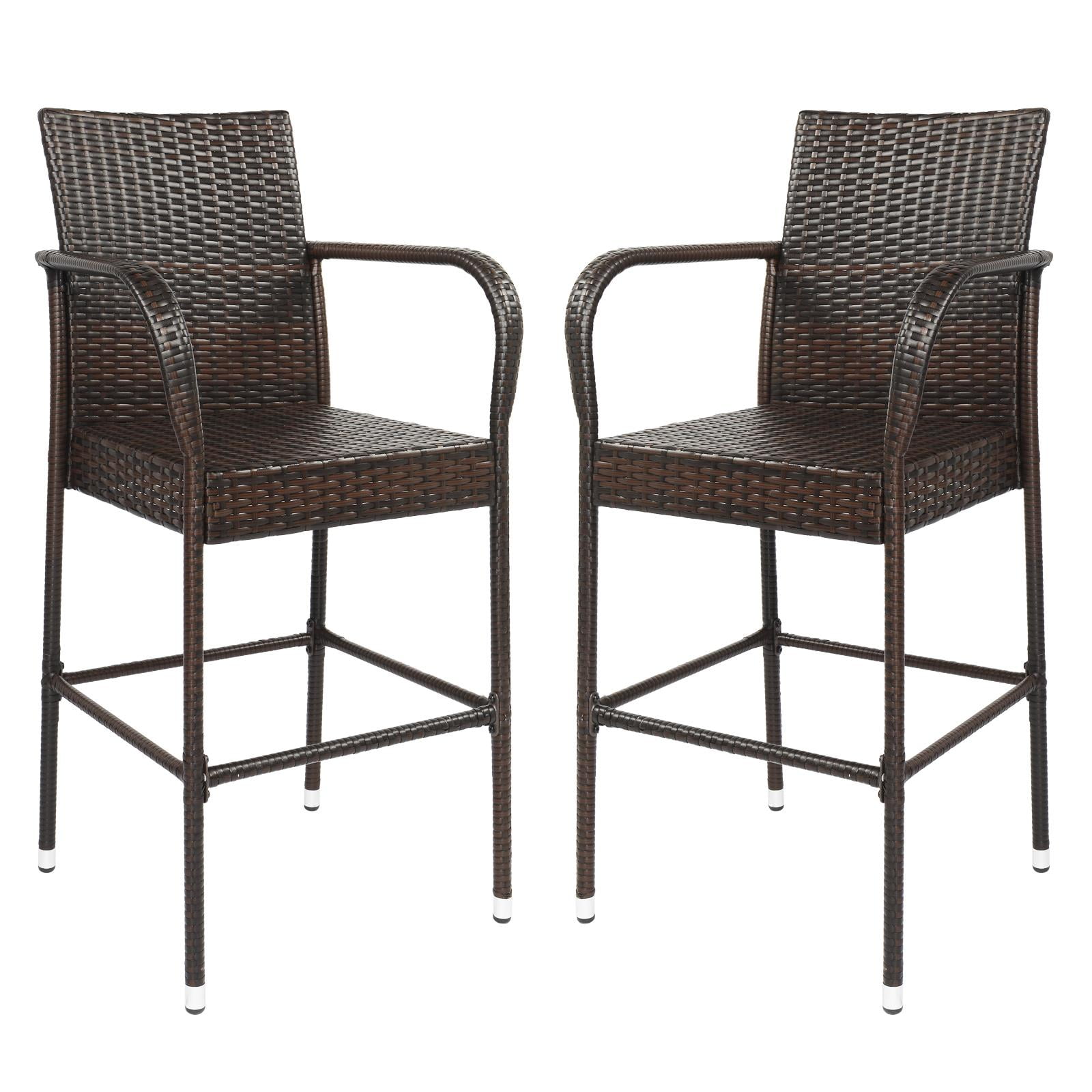 Zimtown 2 PCS Outdoor Rattan Wicker Bar Stool, High Counter Patio ...