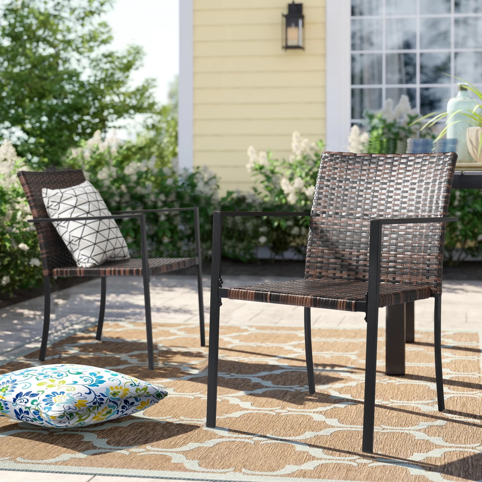 Zimtown 2 Pack Wicker Dining Chairs, Wicker Stackble Chair for Outdoor ...
