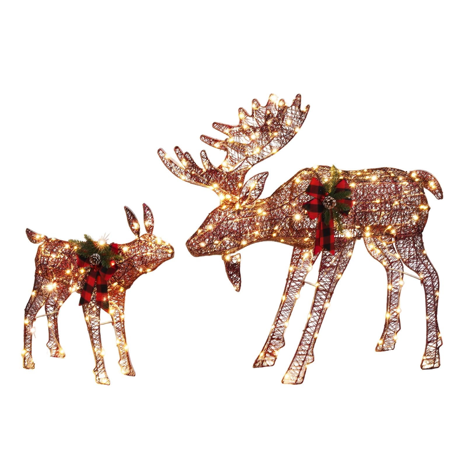 Zimtown 2-Piece Lighted Christmas Reindeer Set, Outdoor Deer Lit Xmas ...