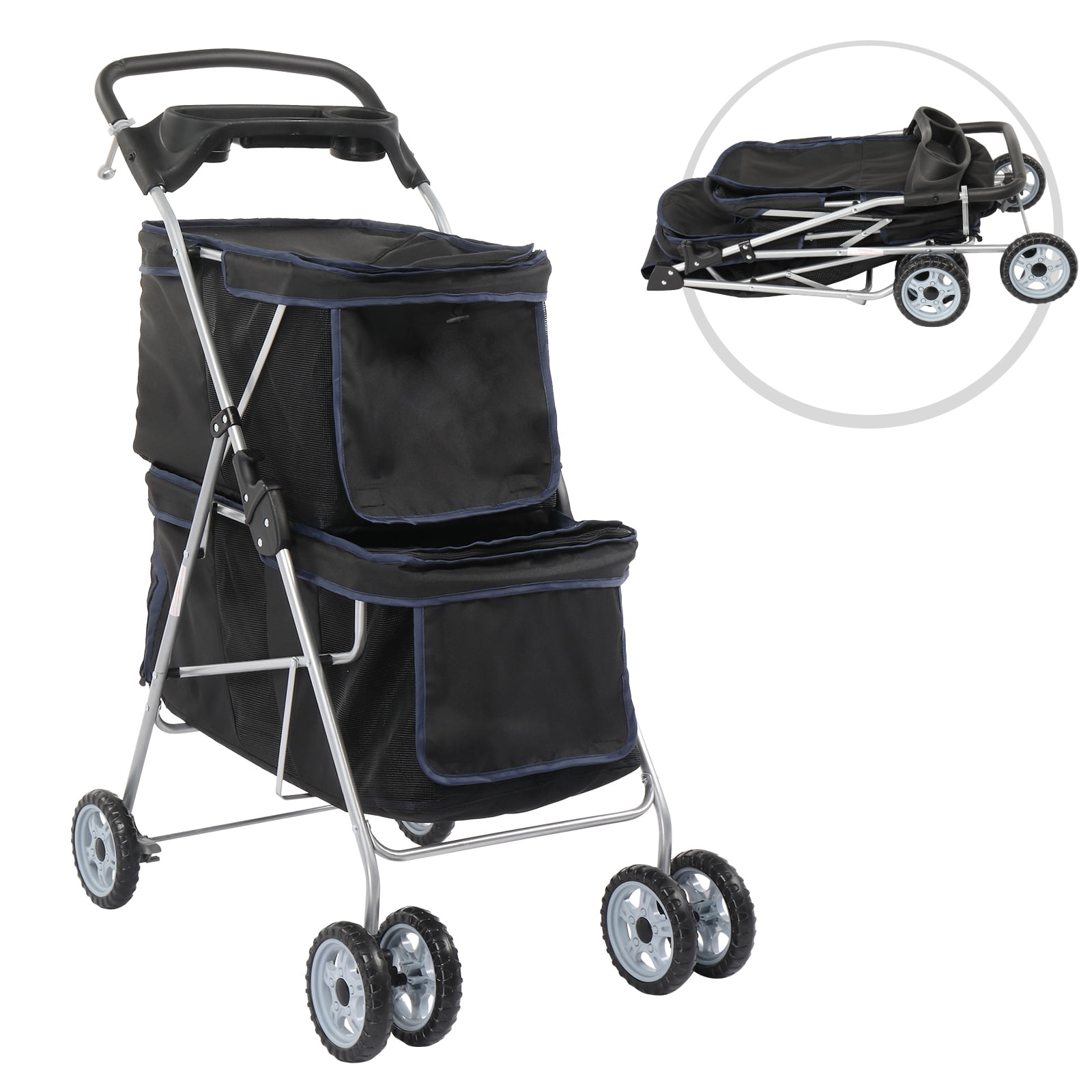 Zimtown 2-Wheeled Double Pet Stroller with Black Stroller Double-Decker ...