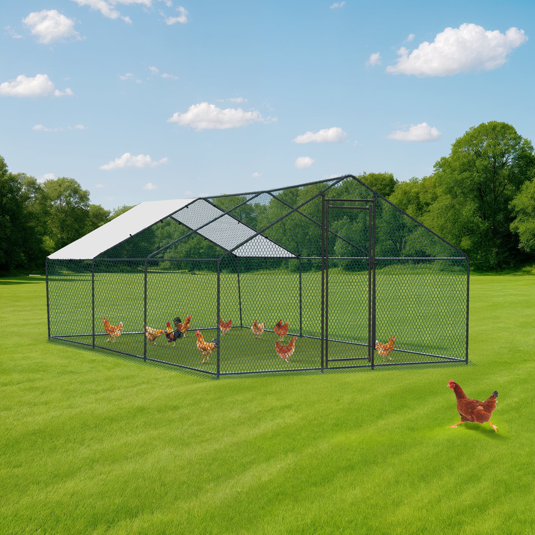 Zimtown 20x10ft Walk-in Chicken Coop, Large Metal Poultry Cage with ...