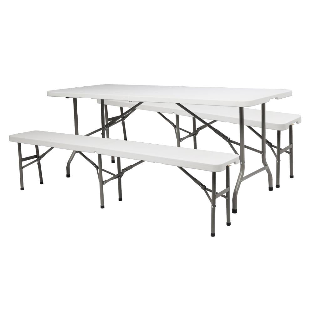 Zimtown 3-Piece Folding Bench and Table Set, 2 Benches, Folding Table ...