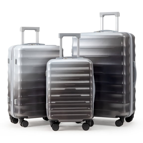 3-Piece Gradient Color Spinner Luggage Set, PC Hardshell Suitcase with ...