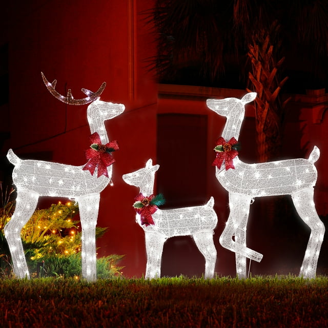 Zimtown 3-Piece Lighted Christmas Reindeer Set 2-D Outdoor Yard ...