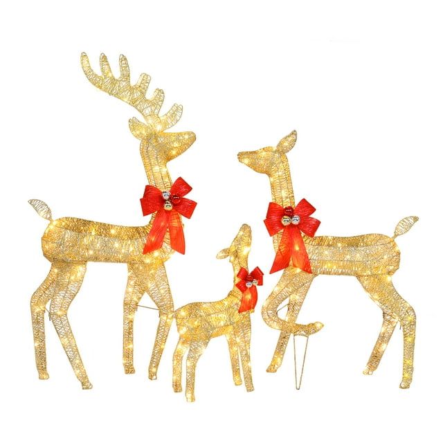 Zimtown Large 3-Piece XMAS Lawn Decor - Lighted Christmas Reindeer Set ...
