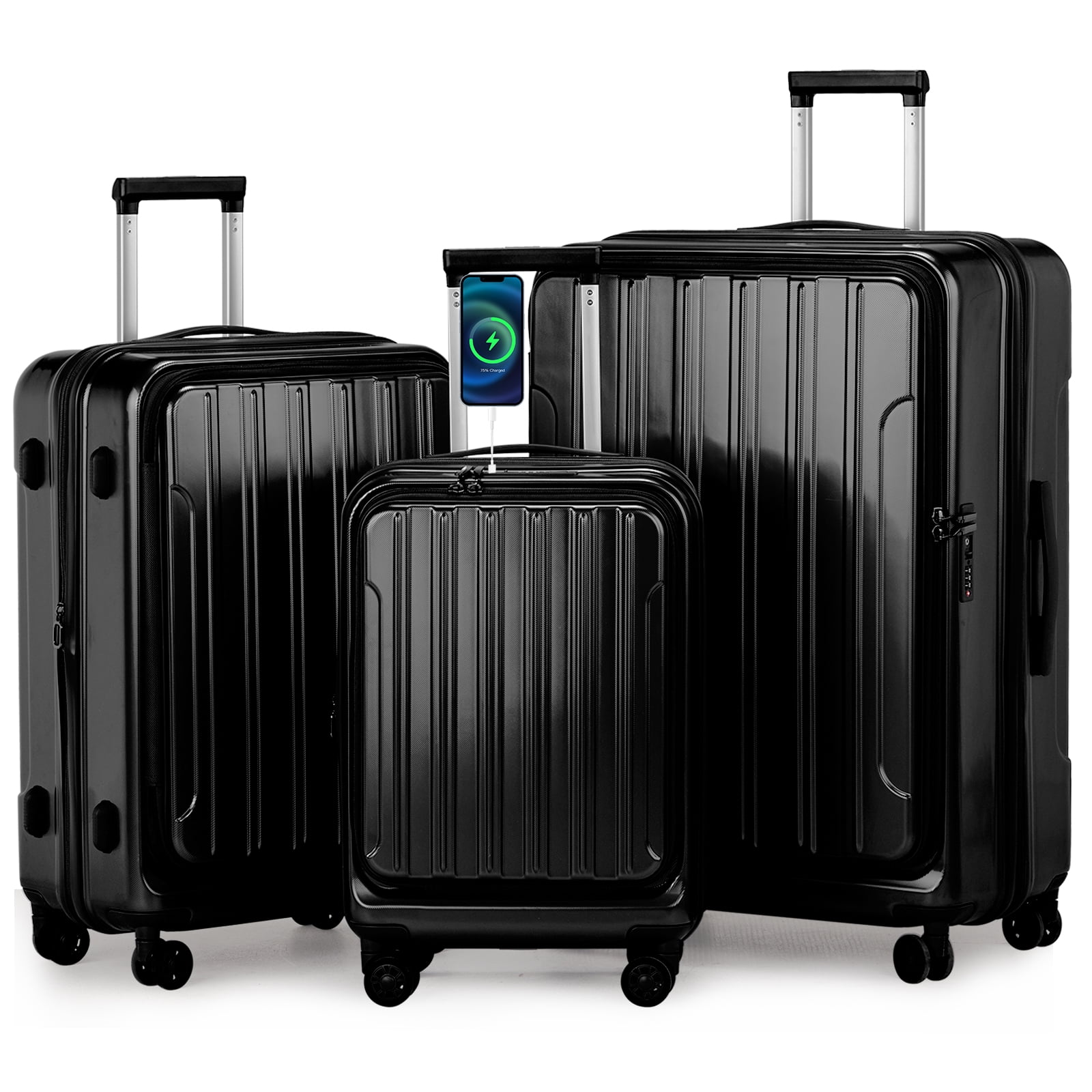 Zimtown 3-Piece Luggage Sets with USB Port, Hardside Expandble Suitcase ...