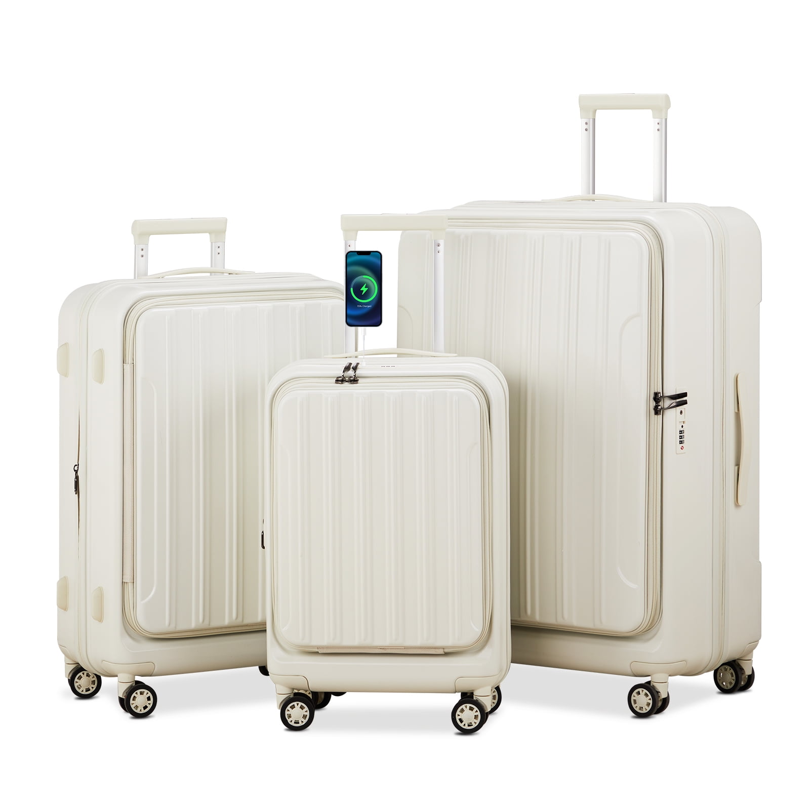 Zimtown 3-Piece Luggage Sets with USB Port, Hardside Expandble Suitcase ...