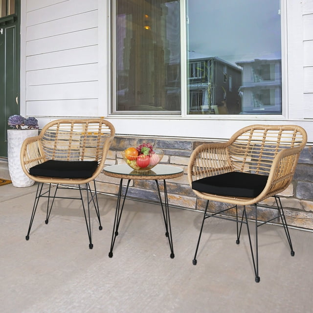 Zimtown 3-Piece Rattan Conversation Patio Furniture Set With (2) Chairs ...