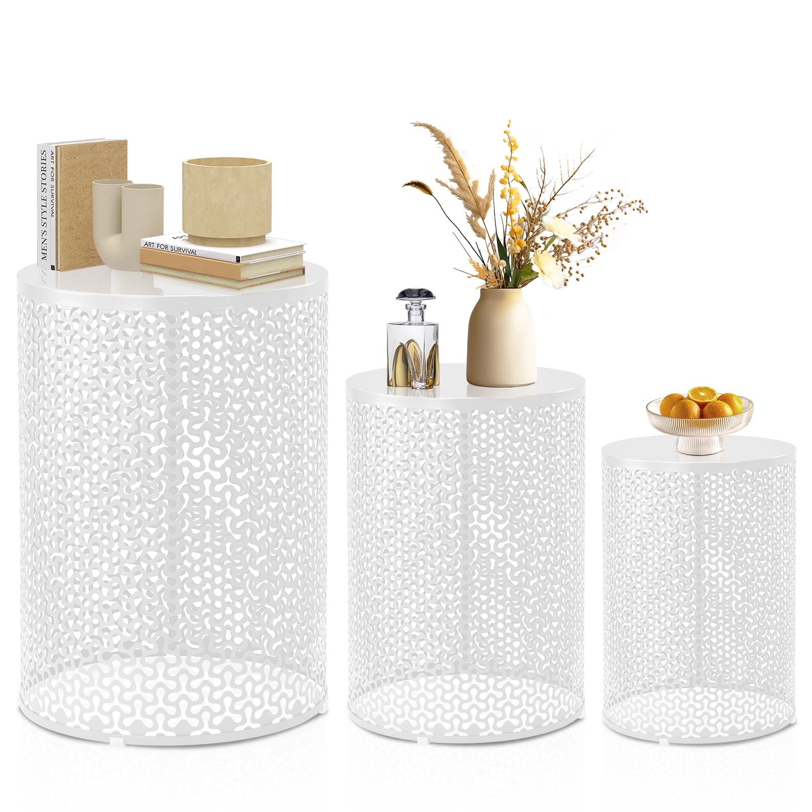 Zimtown 3-Piece Stacking Side Table Set, Metal Nesting End Tables for ...