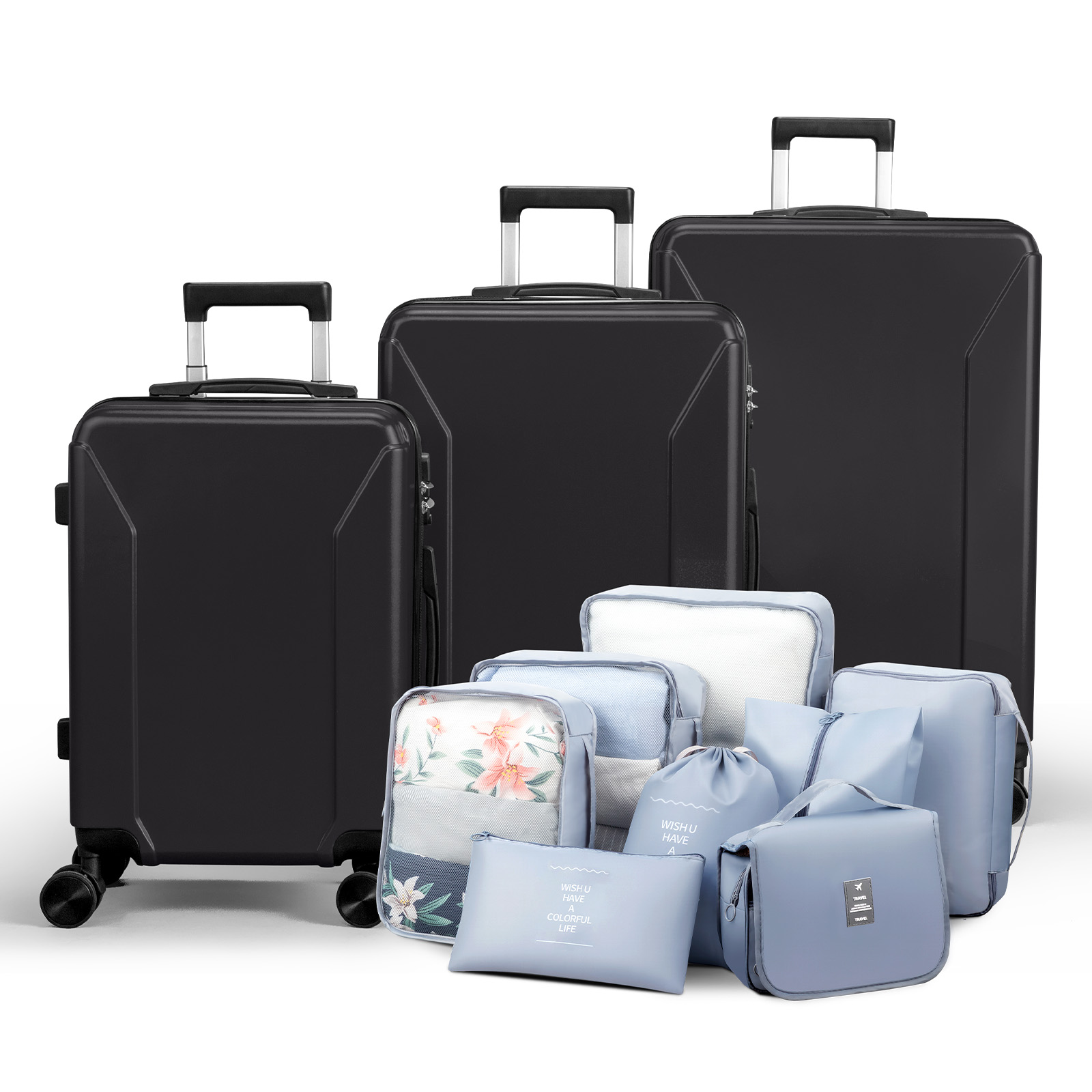 Zimtown 3-Piece Luggage Set with 8 Packing Cubes, Hard Shell Suitcases ...