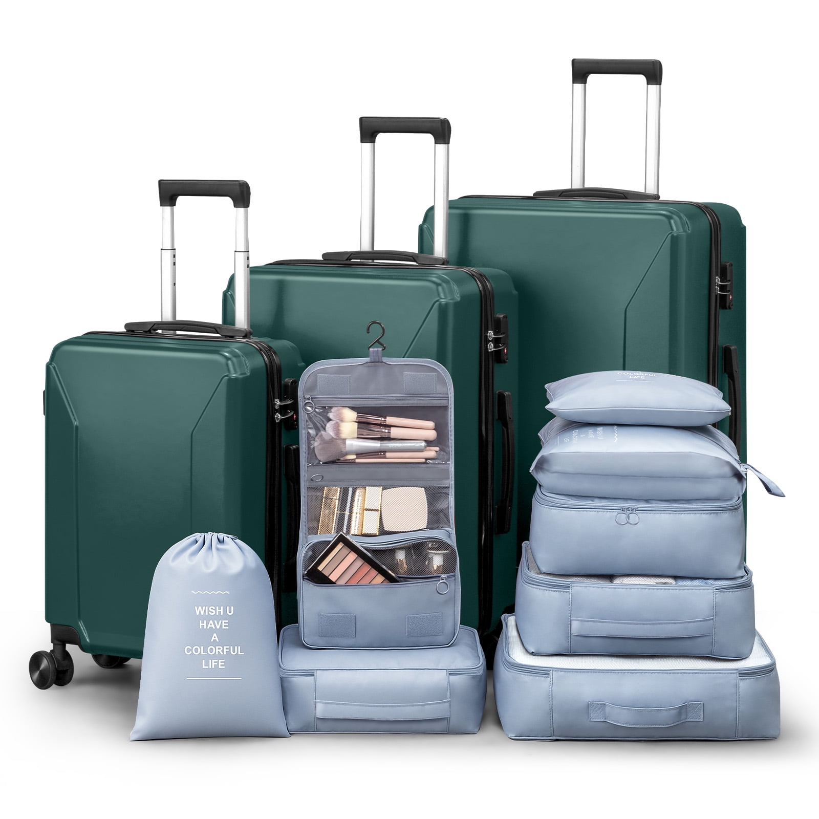 Zimtown 3-Piece Luggage Set with 8 Packing Cubes, Hard Shell Suitcases ...