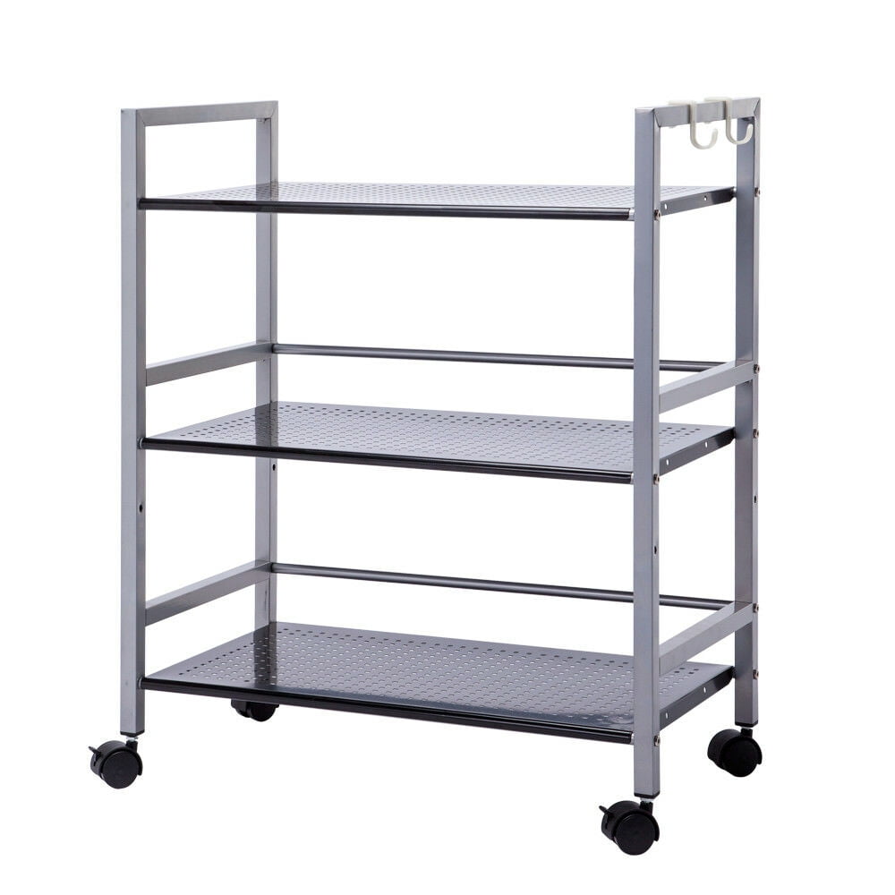 Zimtown 3-Tier Metal Storage Trolley with Wide Shelves and Wheels ...
