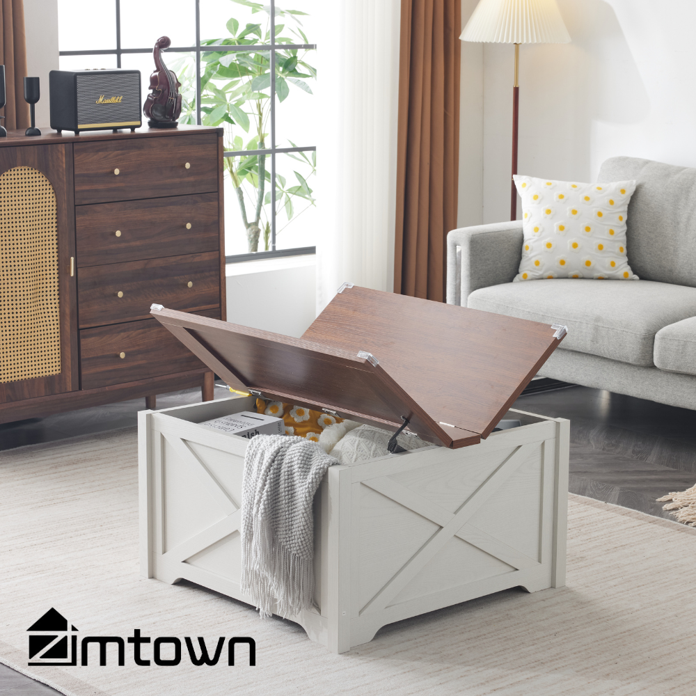 Zimtown 31.5" Farmhouse Coffee Table with Concealed Storage, Rectangle ...