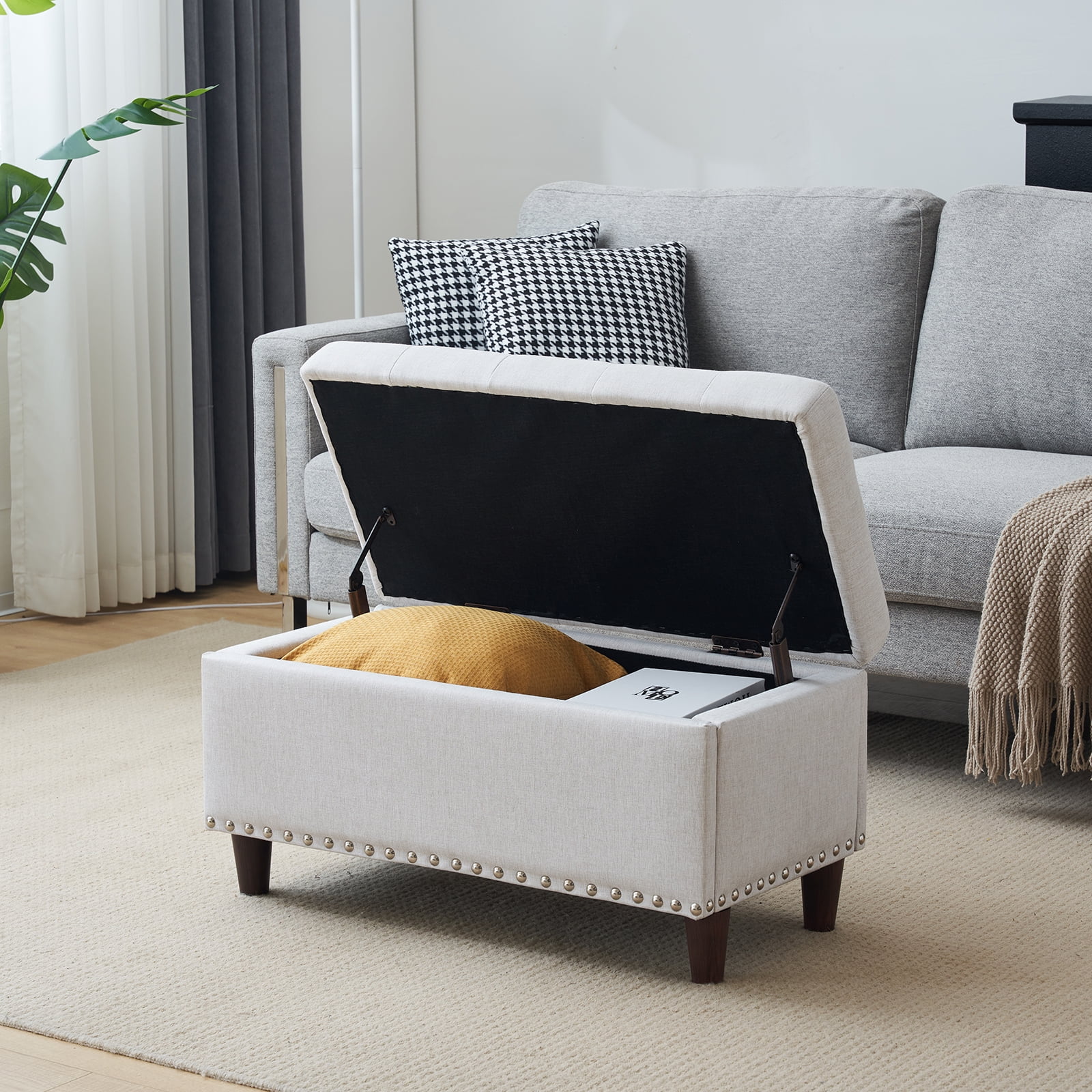 Zimtown 31.5'' Ottoman with Storage Organizer, Small Footstool with ...