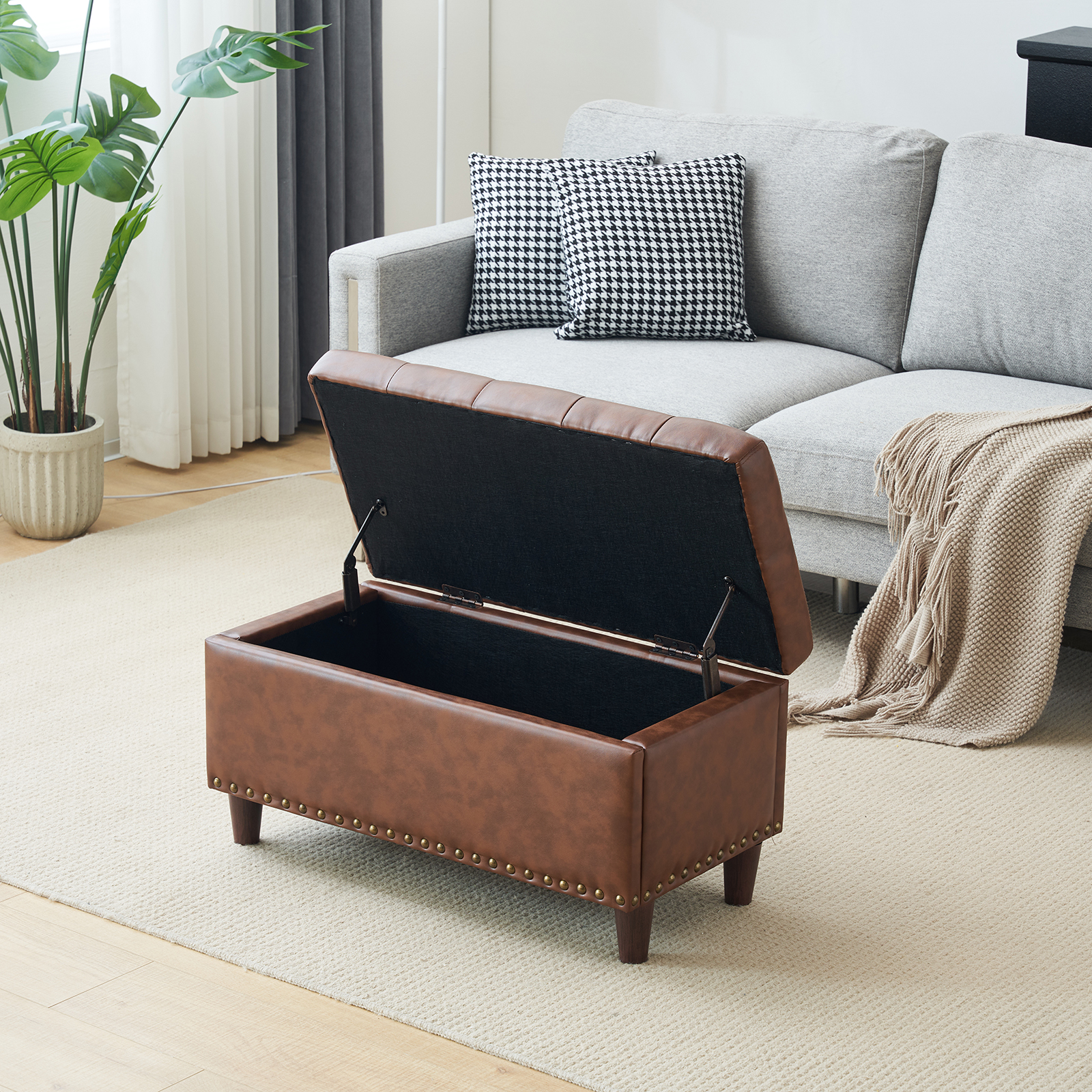 Zimtown 31.5'' Ottoman with Storage Organizer, Small Footstool with ...