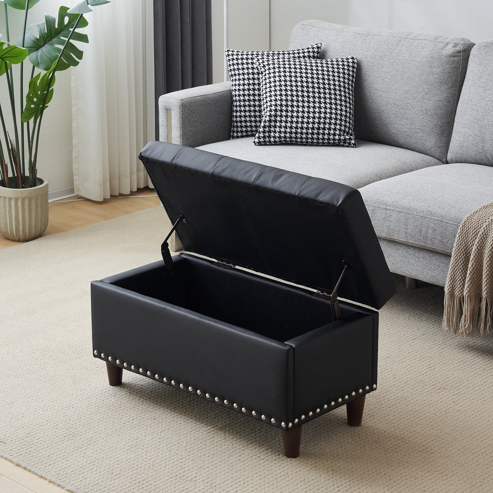 Zimtown 31.5'' Ottoman with Storage Organizer, Small Footstool with ...