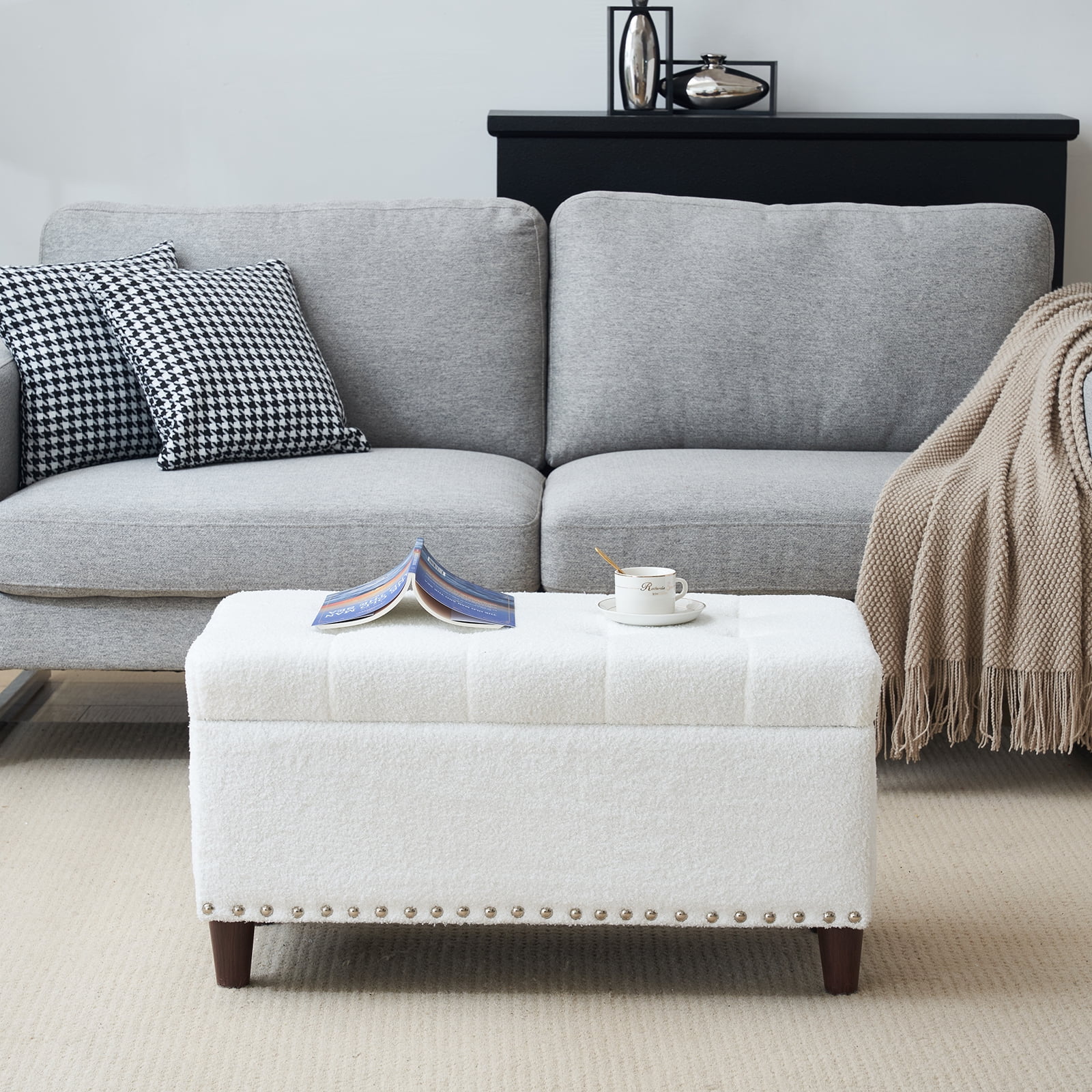 Zimtown 31.5'' Ottoman with Storage Organizer, Small Footstool with ...