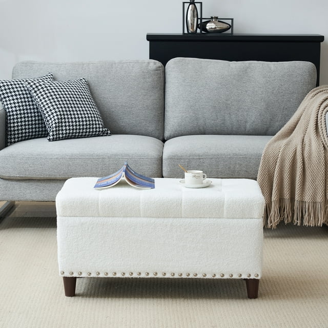 Zimtown 31.5'' Ottoman with Storage Organizer, Small Footstool with ...