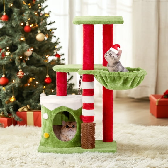 Zimtown 31.5in Christmas Cat Tree, Holiday Themed Cat House with ...
