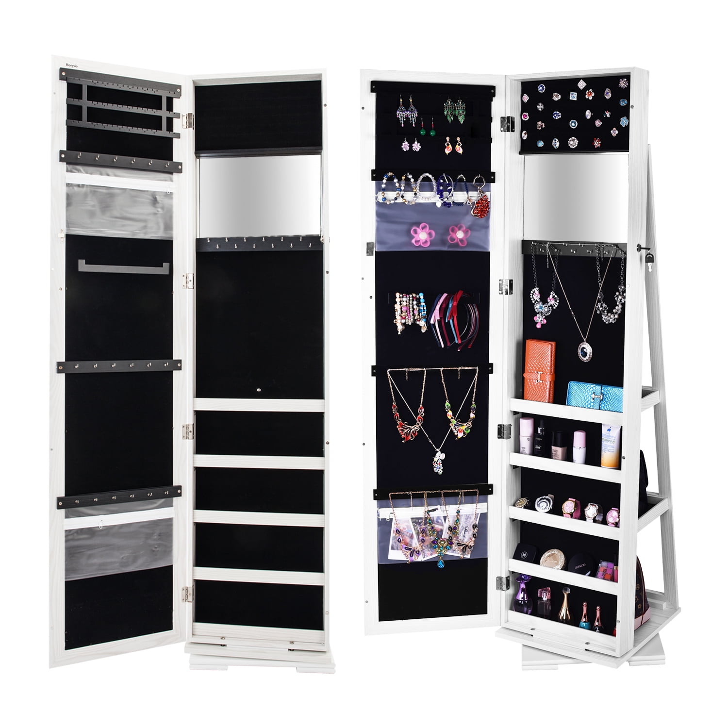 Zimtown Rotating 360 Degree Lockable Mirrored Jewelry Cabinet ...
