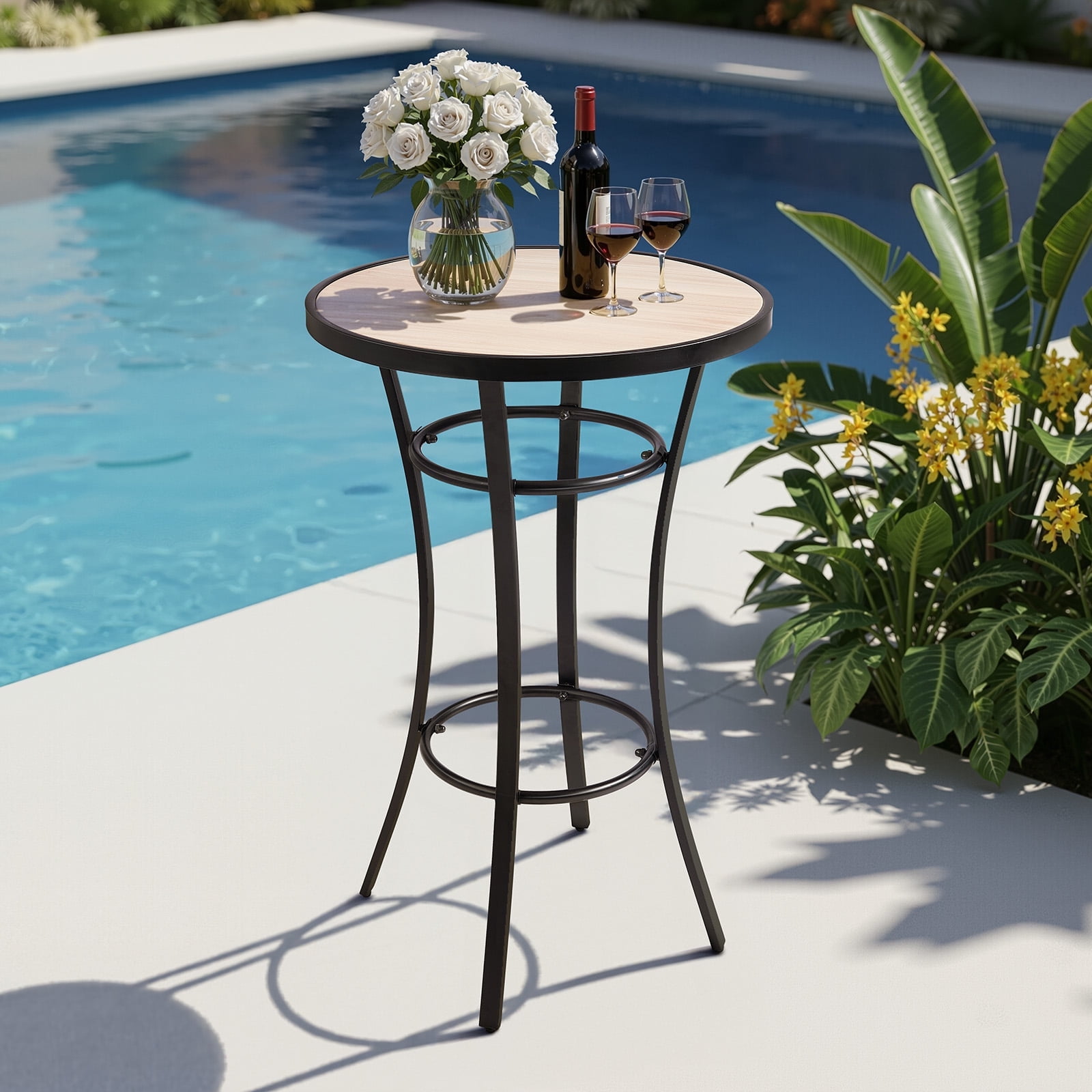 Zimtown 39in Outdoor Bar Table, Round Bistro Table with Metal Frame ...