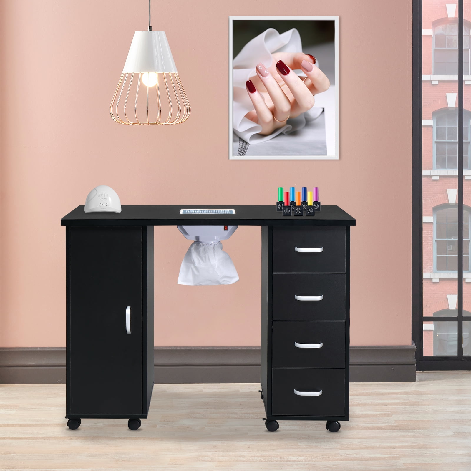 Zimtown 4 Removable Drawers Professional Nail Table with Fan, Black ...
