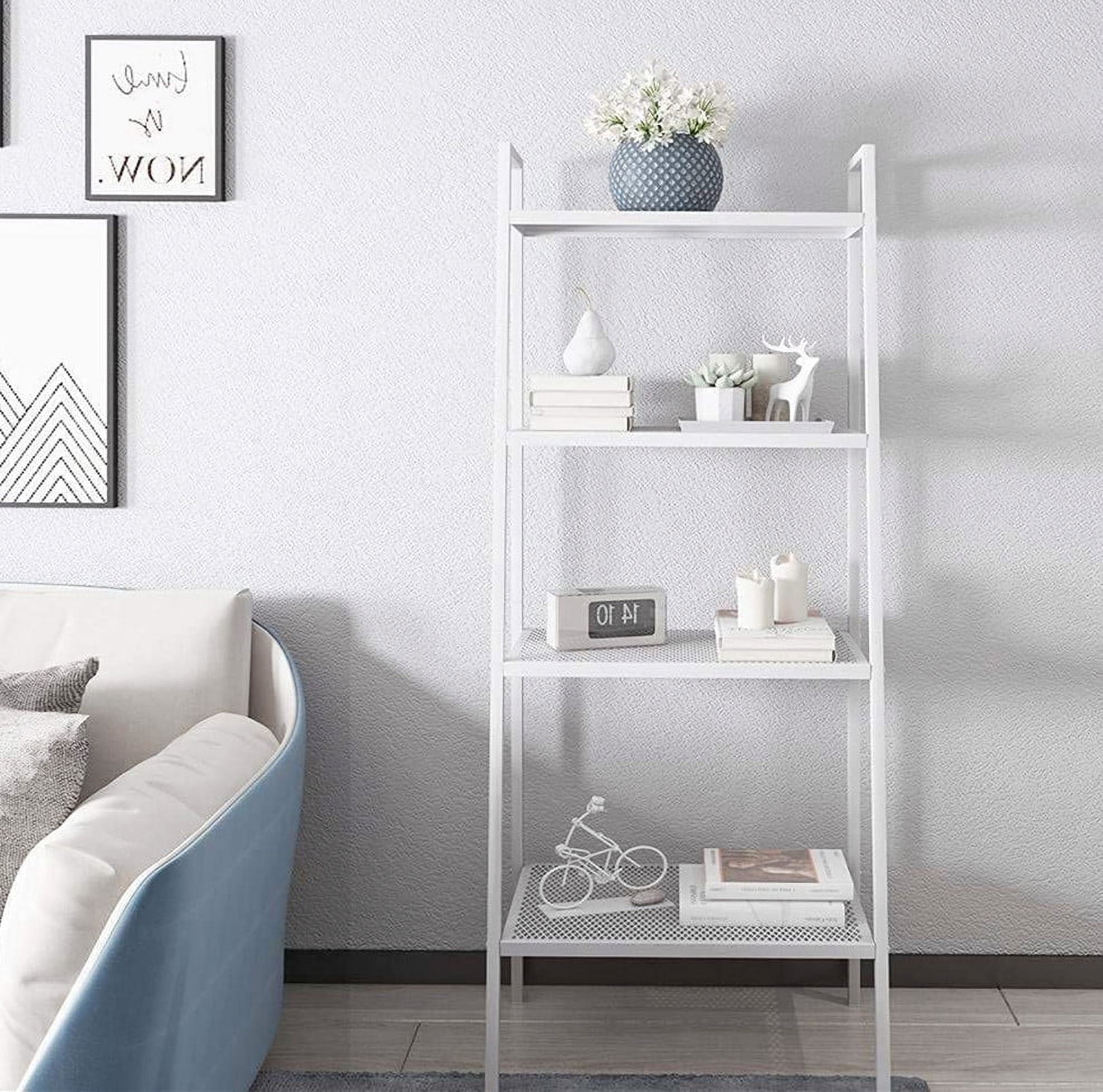 Zimtown Stylish Tall 4-Tier Metal Leaning Ladder Shelf Bookcase Storage ...