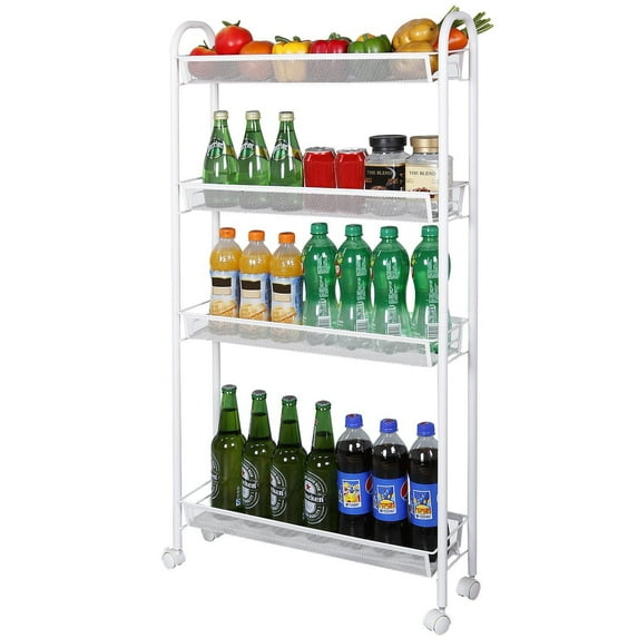 Zimtown 4-Tier Slim Rolling Cart, Metal Utility Shelves, Narrow Movable ...