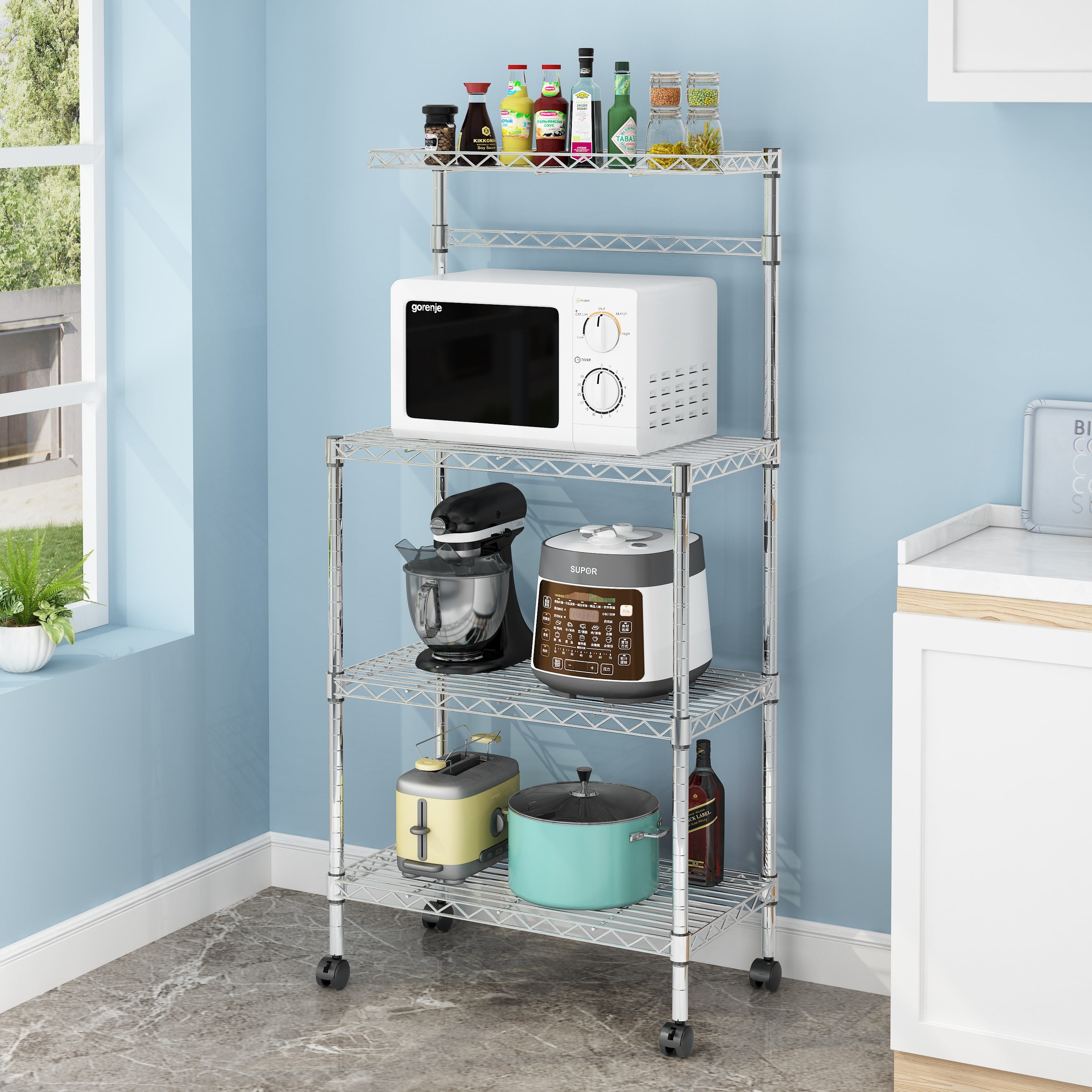 Zimtown 4-Tier Kitchen Cart: Rolling Oven Stand with Adjustable Shelves ...