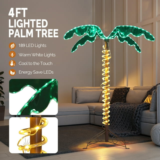 Zimtown 4ft Pre-Lit LED Palm Tree, Indoor/Outdoor Electric Fake Tree ...