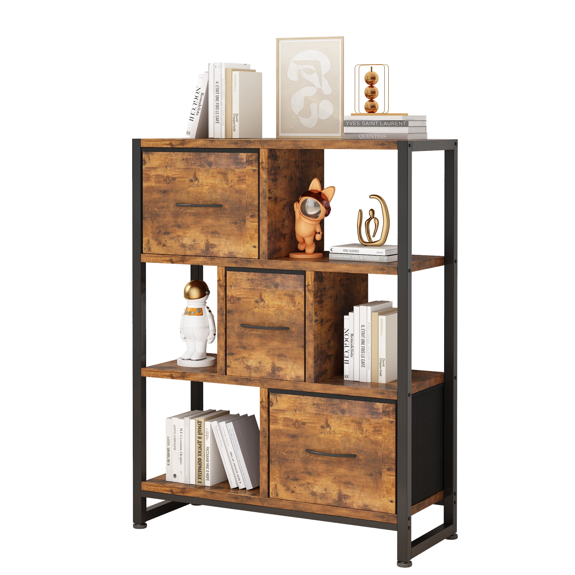 Zimtown 4-tier Iron Bookcase with 3 Drawers, Bookshelf Cube Organizer ...