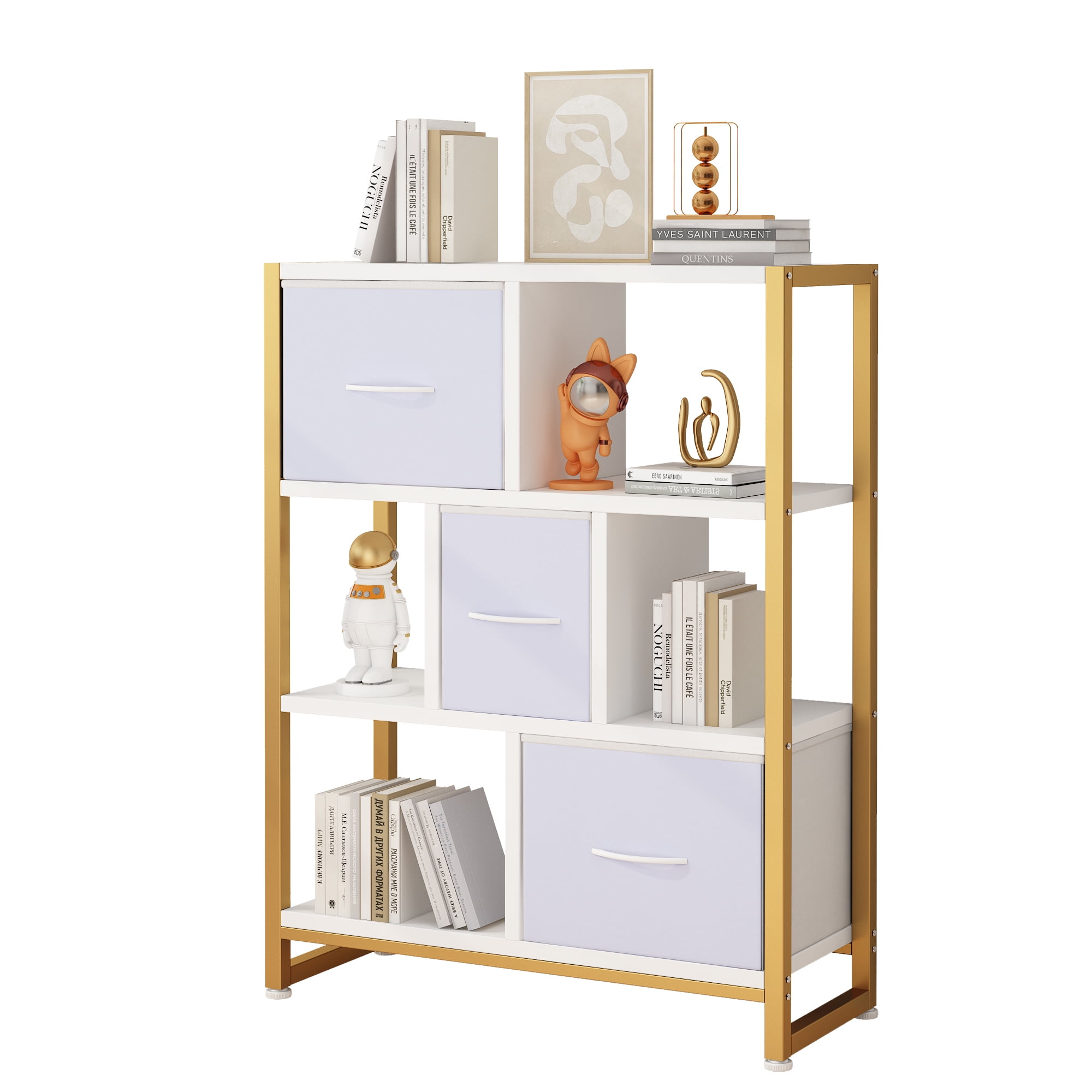 Zimtown 4-tier Iron Bookcase with 3 Drawers, Bookshelf Cube Organizer ...